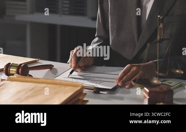 close - up view of businessman writing in document in office Stock ...