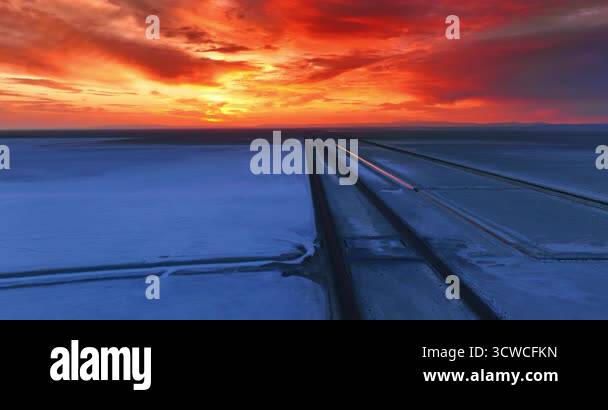Spectacular orange sky above the Bonneville salt flats in Utah, USA ...