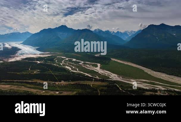 Vast nature landscape of spectacular Alaska, USA. Drone footage over ...