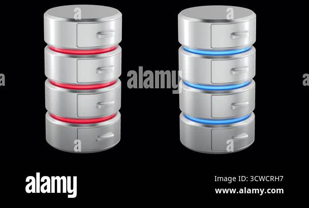 Database server icon with metallic drawers and red folder inside the ...