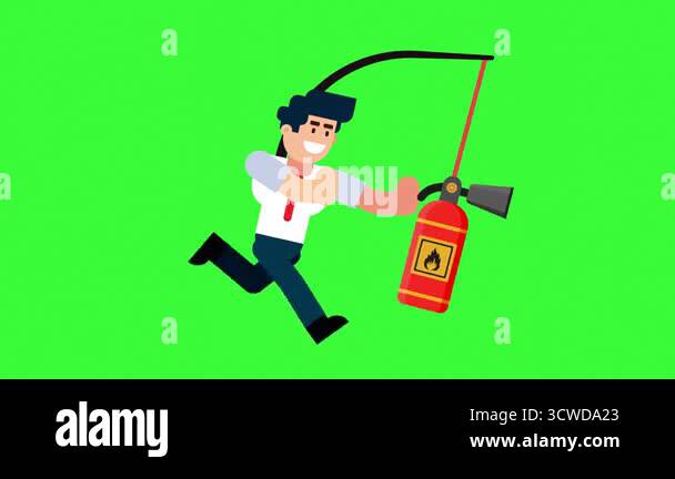 Animated Character Chasing Fire Extinguisher for Emergency Preparedness ...