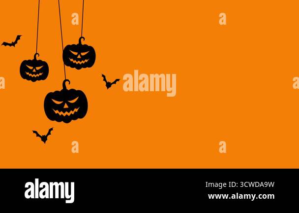 Looped Halloween animation with swinging hanging pumpkins and flying ...