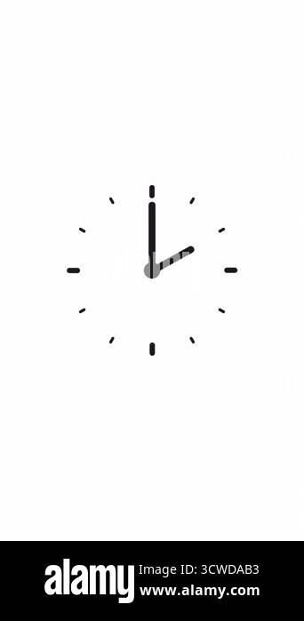 Minimalistic vertical clock animation on white background showing time ...