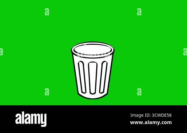 Animated Crumpled Paper Thrown into Cartoon Trash Can on Green Screen ...