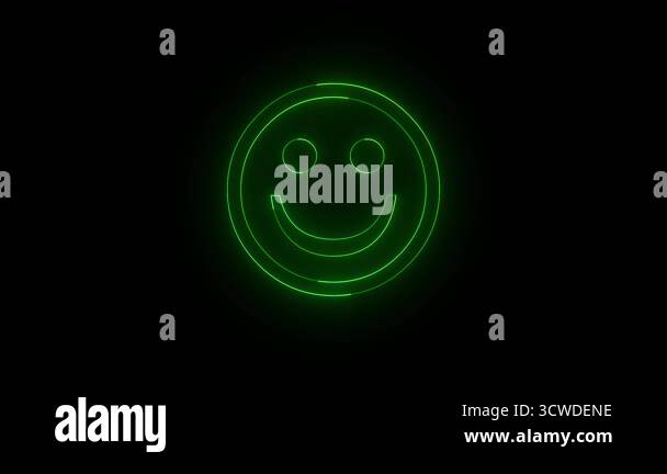 Glowing green neon smiley face animation on black background Stock ...