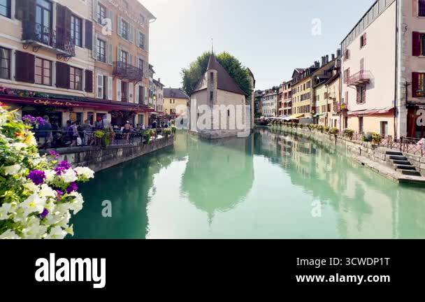 Annecy, France - 10 August 2025: Aerial view of the canal in Annecy ...