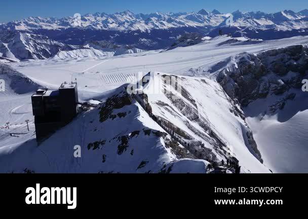 Panoramic Aerial View of Glacier 3000 with Alpine Peaks, Suspended ...