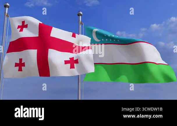 National flags of Georgia and Uzbekistan - concept of of help ...