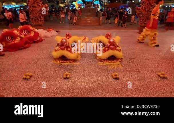 Raja Uda, Penang, Malaysia - Jan 30 2024: Traditional lion dance ...