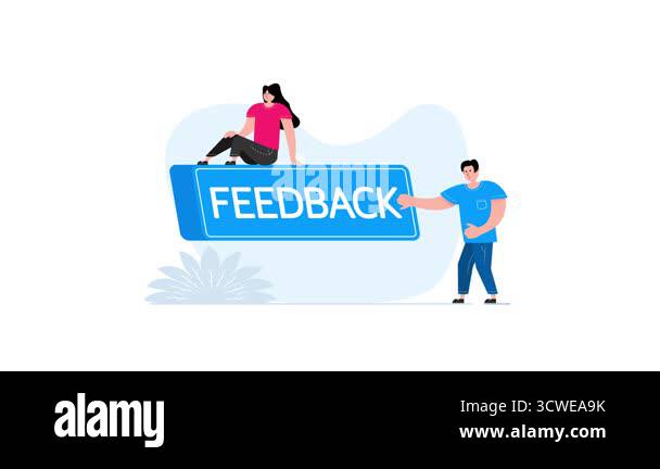 Animated illustration showing people leaving customer feedback and ...