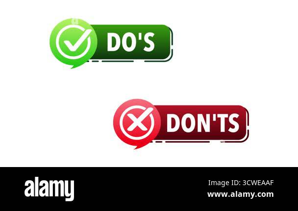 Dos and Donts concept animation with checkmark and cross icons on white ...