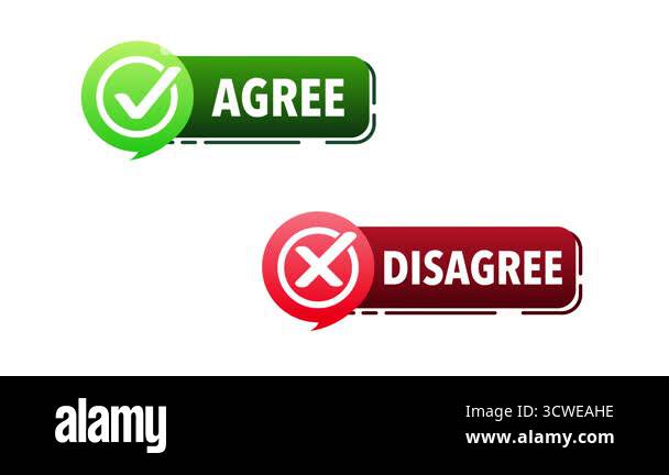 Animated agree and disagree buttons with check mark icons on white ...