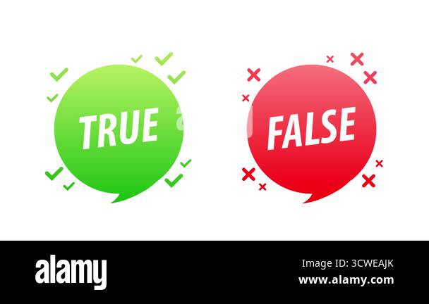 Animated green true and red false speech bubbles isolated on white and ...