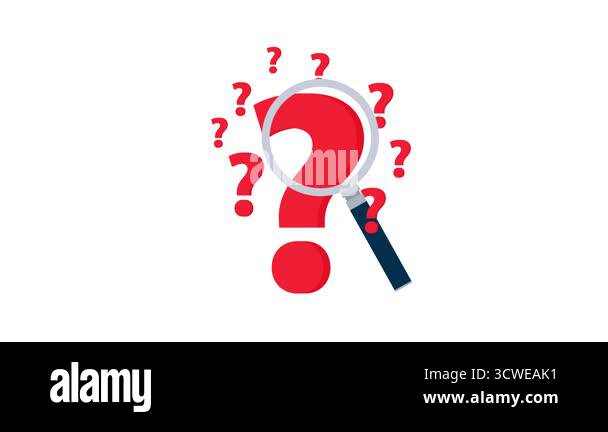 Animation of a magnifying glass searching and analyzing a red question ...