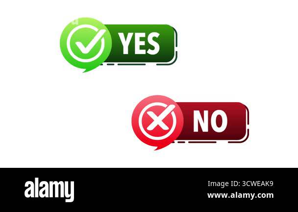 Yes and no pop up buttons with check and cross marks isolated on white ...