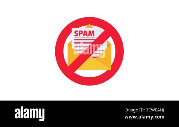 Stop spam email animation with a warning sign, isolated on white and ...