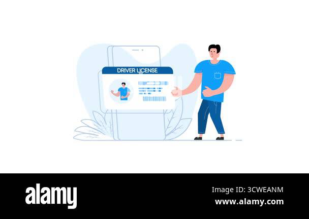 Animated illustration showing a man presenting his digital driver ...