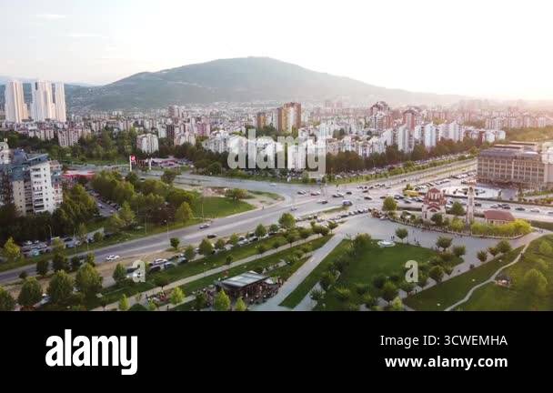 Aerial view of Aerodrom municipality park in Skopje, North Macedonia ...
