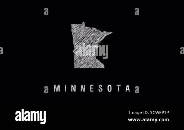 Hand drawn map of minnesota materializing against stark black ...