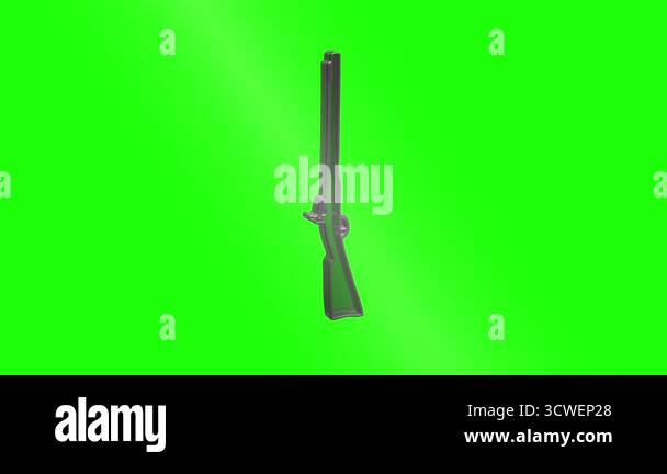 Metallic rifle smoothly rotating against green screen, revealing ...