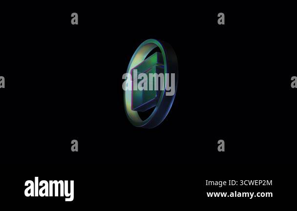 Glossy glass box icon slowly rotating within circular frame against ...