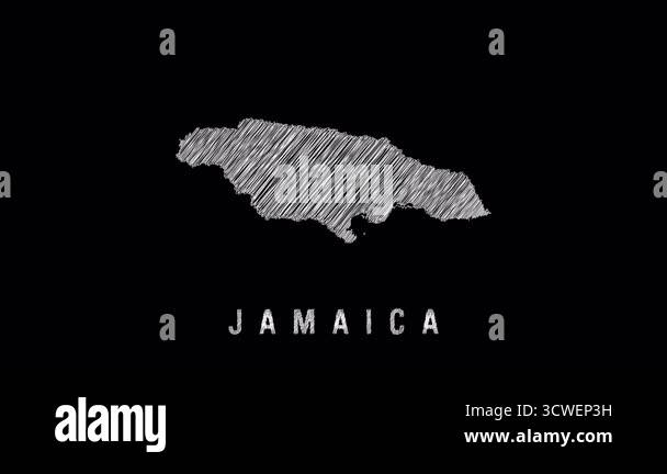 Scribbled jamaica map drawing materializing dynamically against dark ...