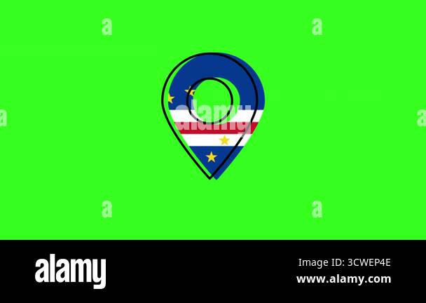 Animated location pin featuring the flag of cape verde, bouncing subtly ...