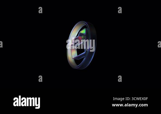 Iridescent digital folder icon rotating within metallic ring ...