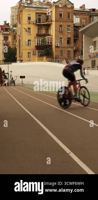 Velodrome. Cyclists racing on cycling track. Professional bikers riding ...