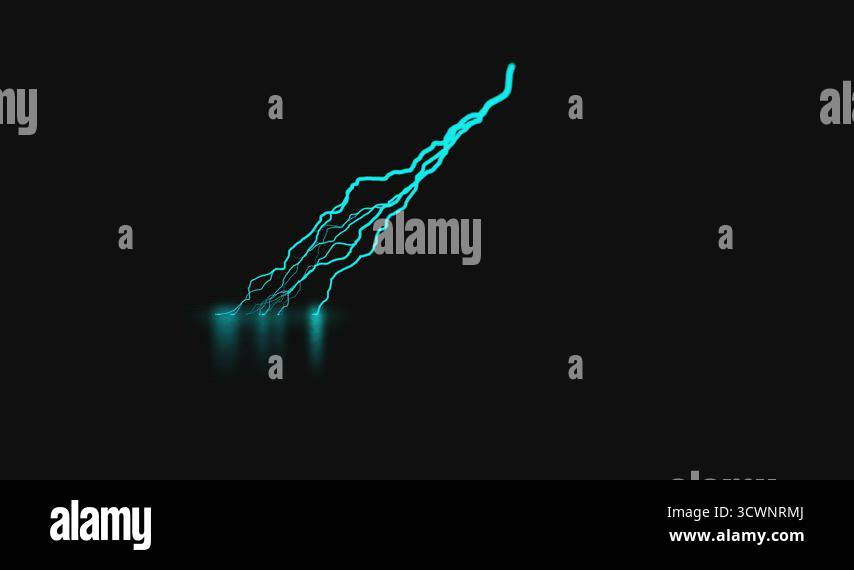 Realistic lightning strike animation over black background with the ...