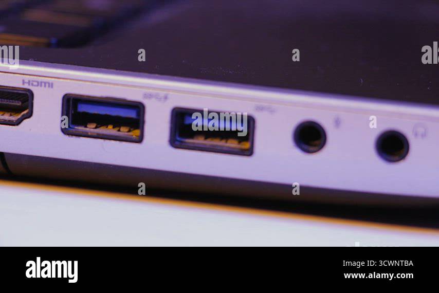 Closeup of HDMI and USB ports in a laptop Stock Video Footage - Alamy