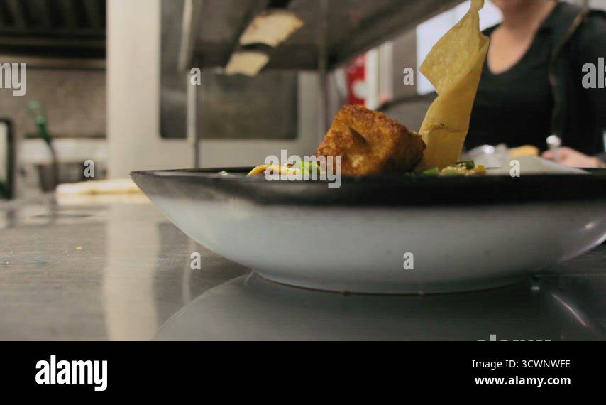 Timelapse of a busy team of chefs and waiters and kitchen staff ...