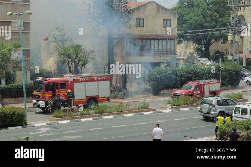 Burning cypress tree in blazing flames at the backyard of a house as a ...