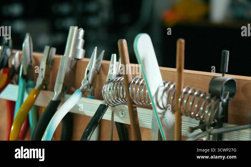 Different goldsmith professional tools inside jewelry workshop Stock ...