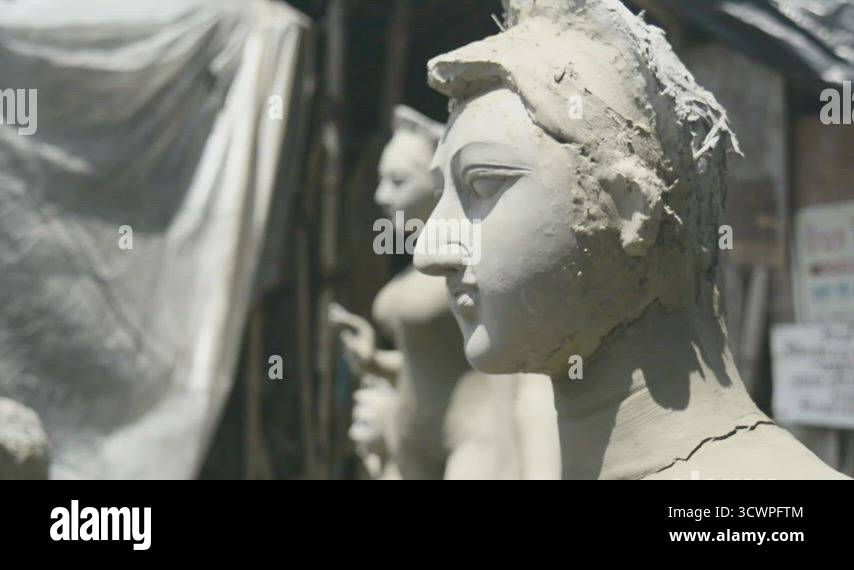 Unfinished Art model of Maa Durga. Goddess Durga sculpture made of clay ...