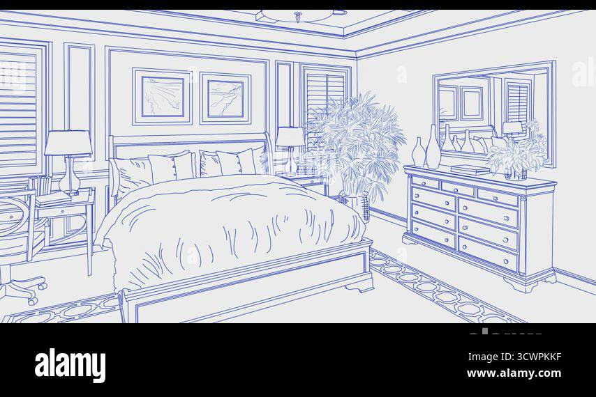 4k Custom Master Bedroom Drawing Transitioning to Photograph Stock ...