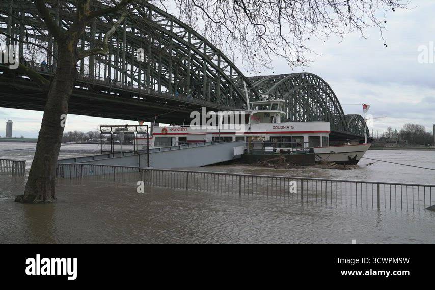 Flood on Rhine river, Cologne, Germany Stock Video Footage - Alamy