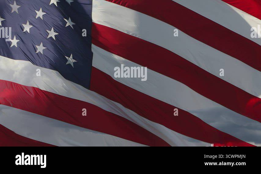 Full HD Right Facing Close-Up American Flag Waving In Wind Against A ...