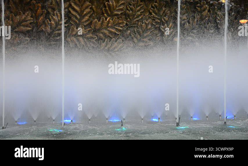 Spray, splash and jat of water. Beautiful close up of fountain of water ...