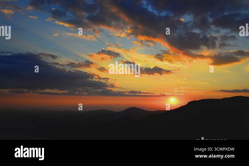 Amazing colorful timelapse sunset over Macedonia mountain chain ...