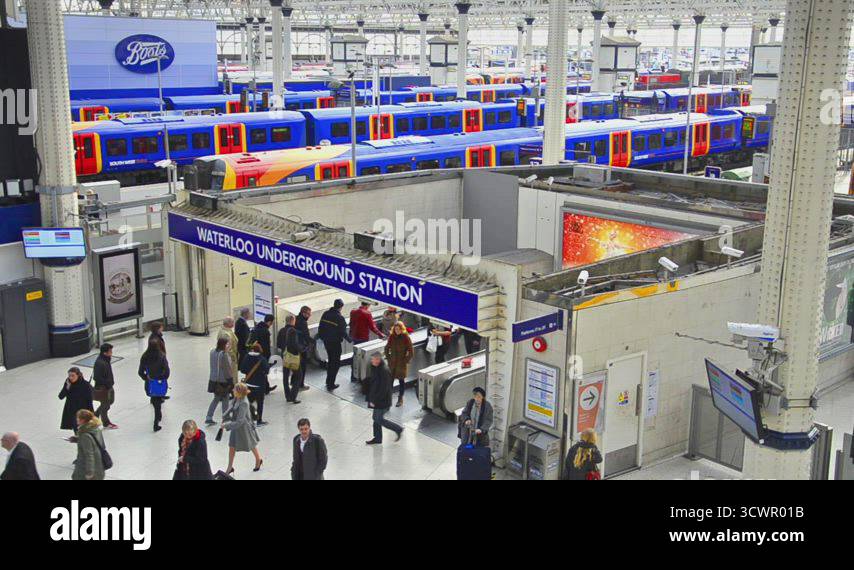 LONDON, UNITED KINGDOM - circa Macrh, 2014: Commuters inside Waterloo ...