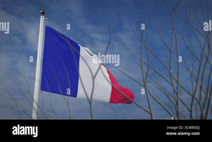 France flying flag waving in blue sky - 3d footage animation Stock ...