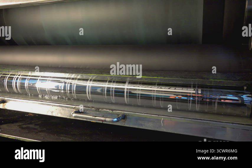Web set offset print shop machine paint rollers. UHD 4K steadycam stock ...
