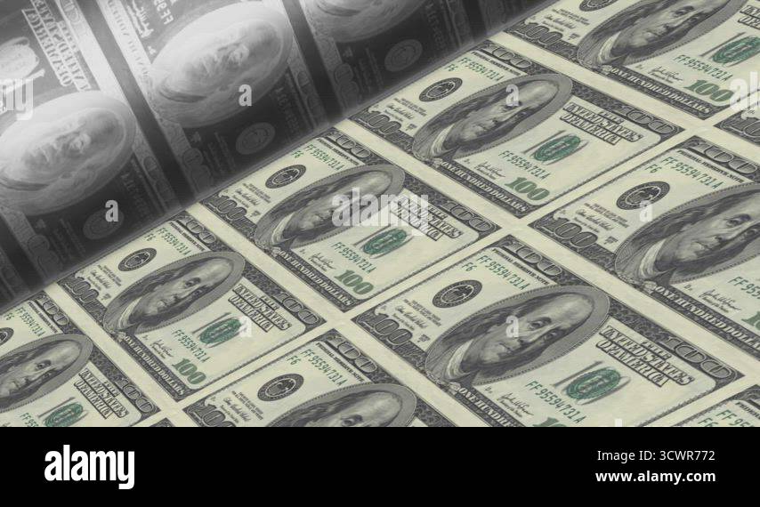 Offset Printing US dollar banknotes (100 dollar bill sheet). Very ...