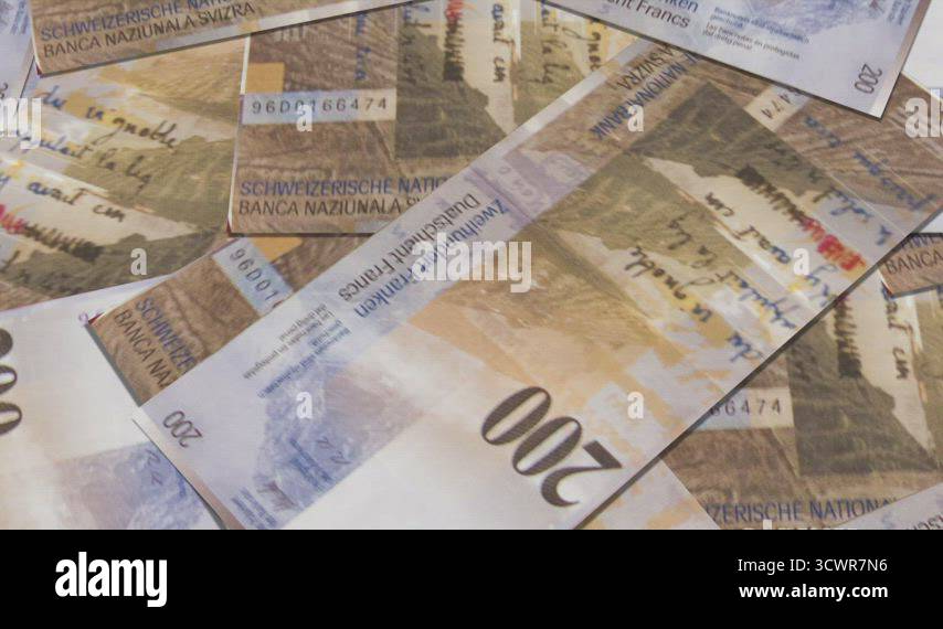 Swiss currency of 200 francs, fly over banknotes of 200, Swiss Money ...