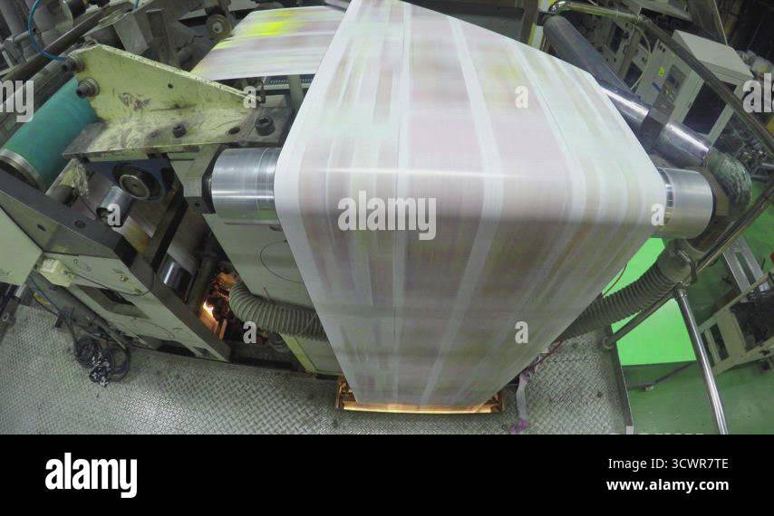 4K print plant factory, magazine line press rollers into printing units ...
