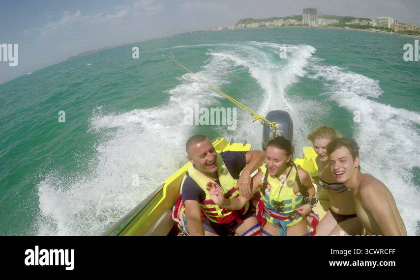 Speedboat ride, group people enjoy smiling on a board Stock Video ...