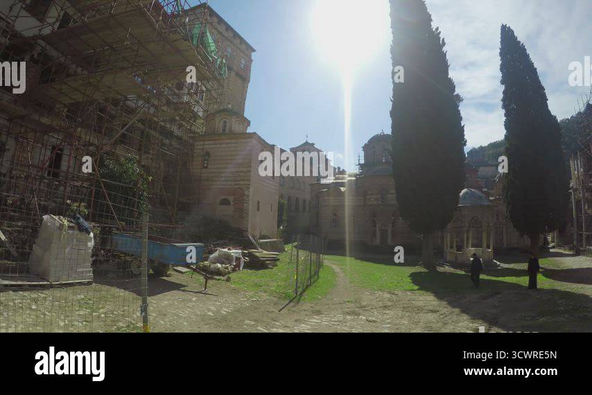 MOUNT ATHOS, GREECE - circa MAR, 2017: Church in the Great Lavra ...