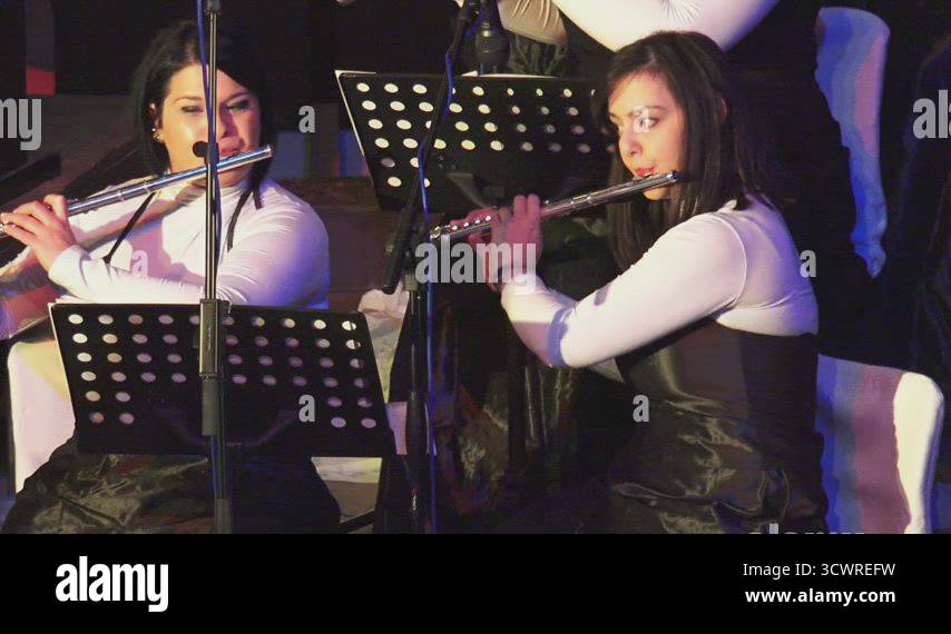 KOCANI, MACEDONIA - circa JANUARY, 2016: Flute orchestra players at New ...