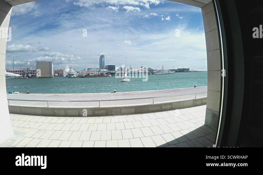 Big beautiful luxury yacht sail from port Barcelona, Rambla de Mar ...